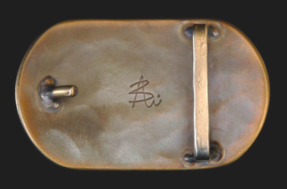 Anvil Textured Belt Buckle: Gold & Black Stainless Steel, Signed by ...