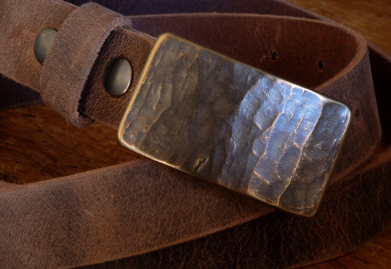 Hand Forged Bronze Wood Grain Belt Buckle & Leather Belt Set - Etsy