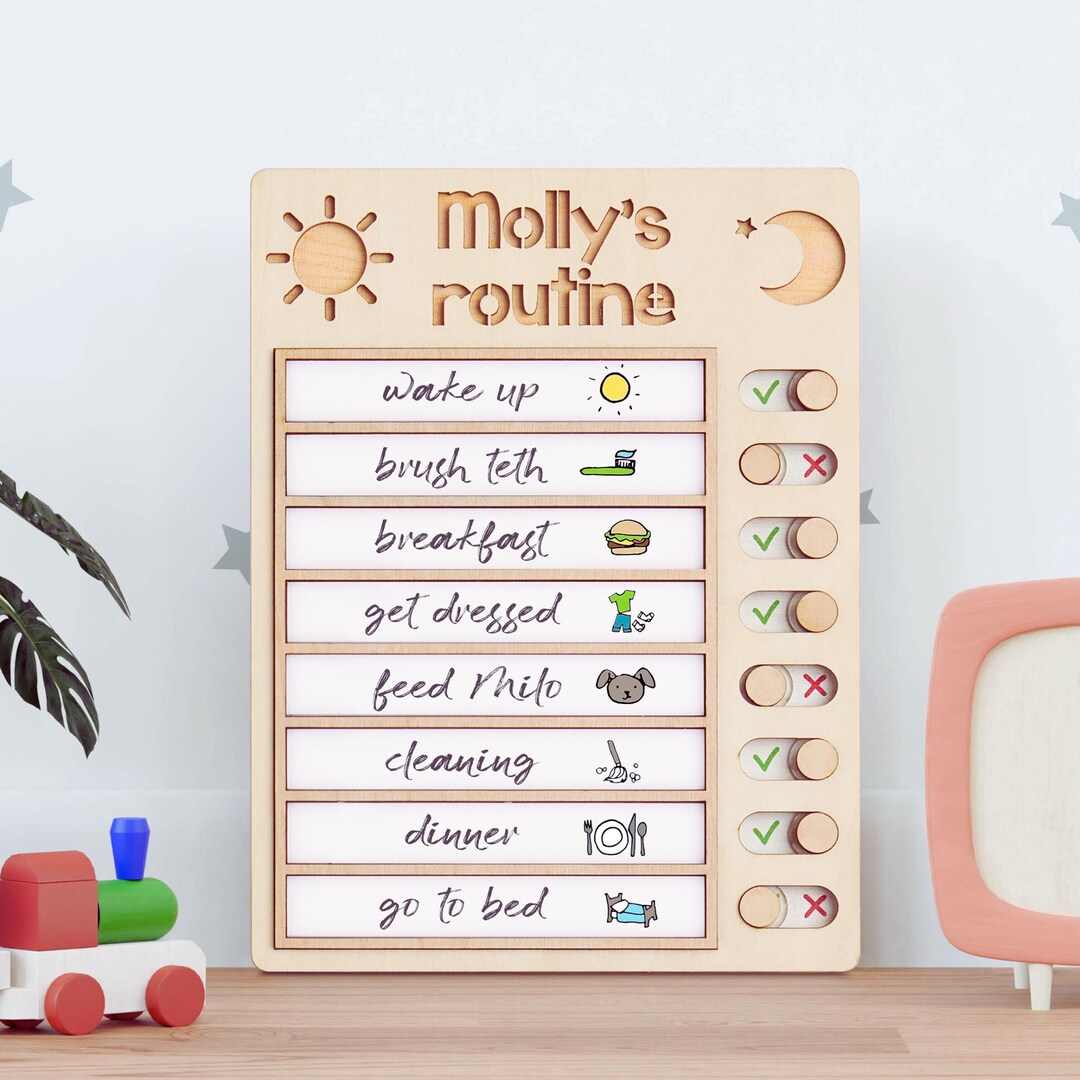 Personalized Wooden Daily Routine Chart, Visual Schedule, Daily Tasks ...