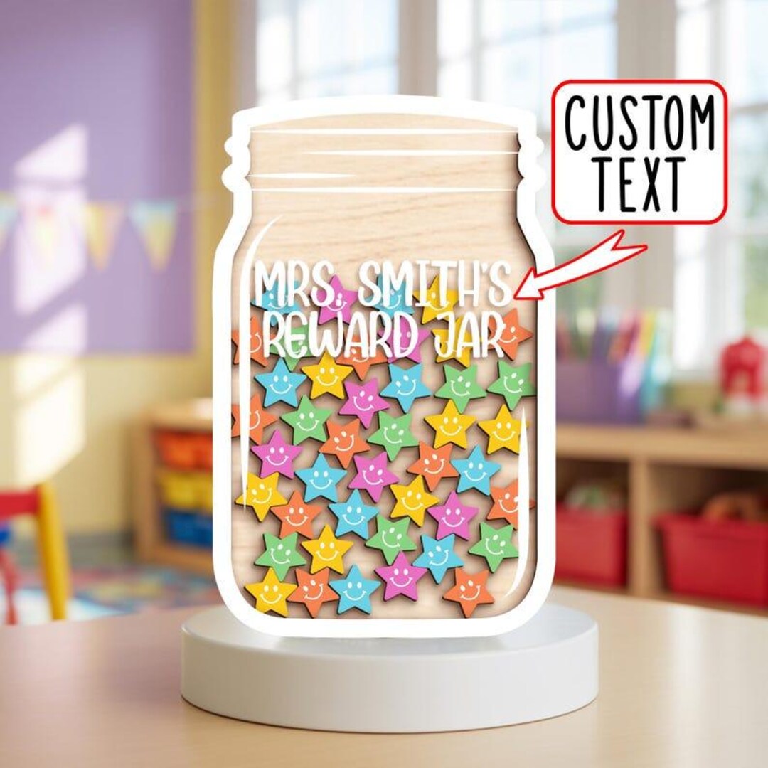 Personalized Teacher Reward Jar, Custom Magnet Smiley Star Reward Jar ...