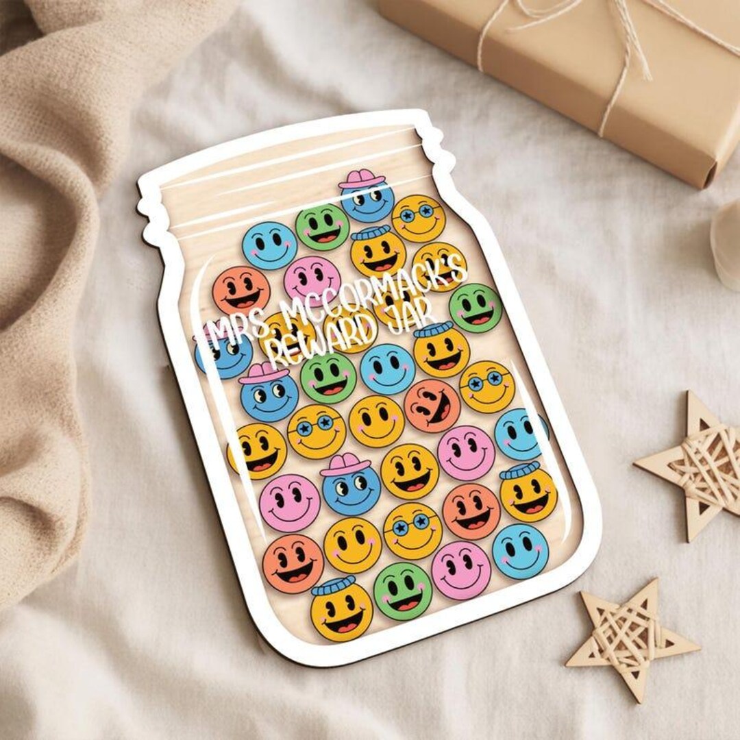 Personalized Smiley Face Reward Jar for Kids, Custom Teacher Reward Jar ...