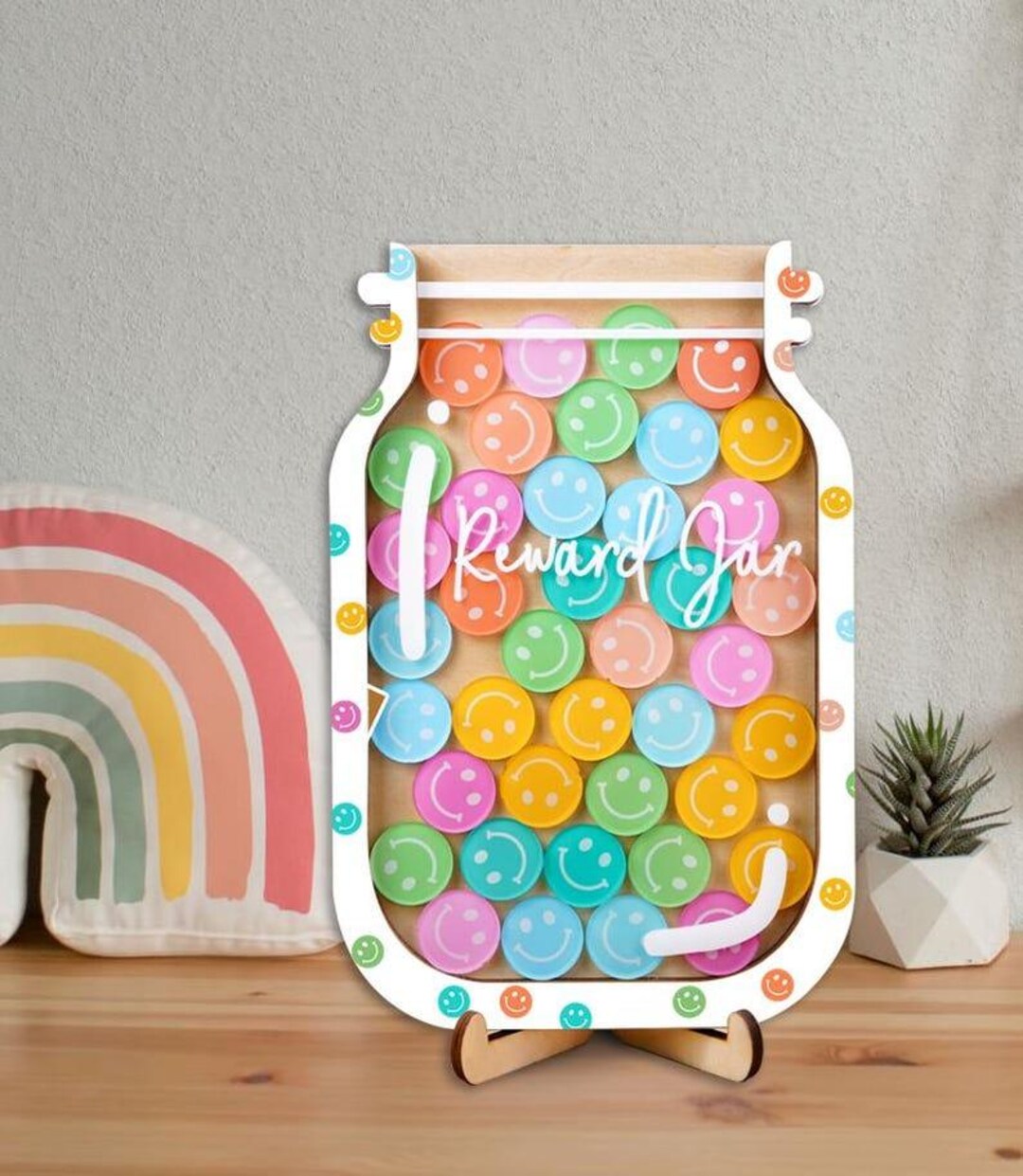 Smiley Face Reward Jar, Personalised Gift for Teacher, Colorful ...