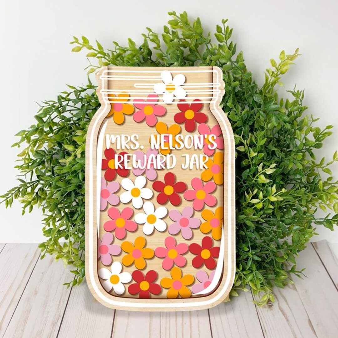Custom Flowers Reward Jar for Teacher, Flowers Kids Reward Jar, Daisies ...