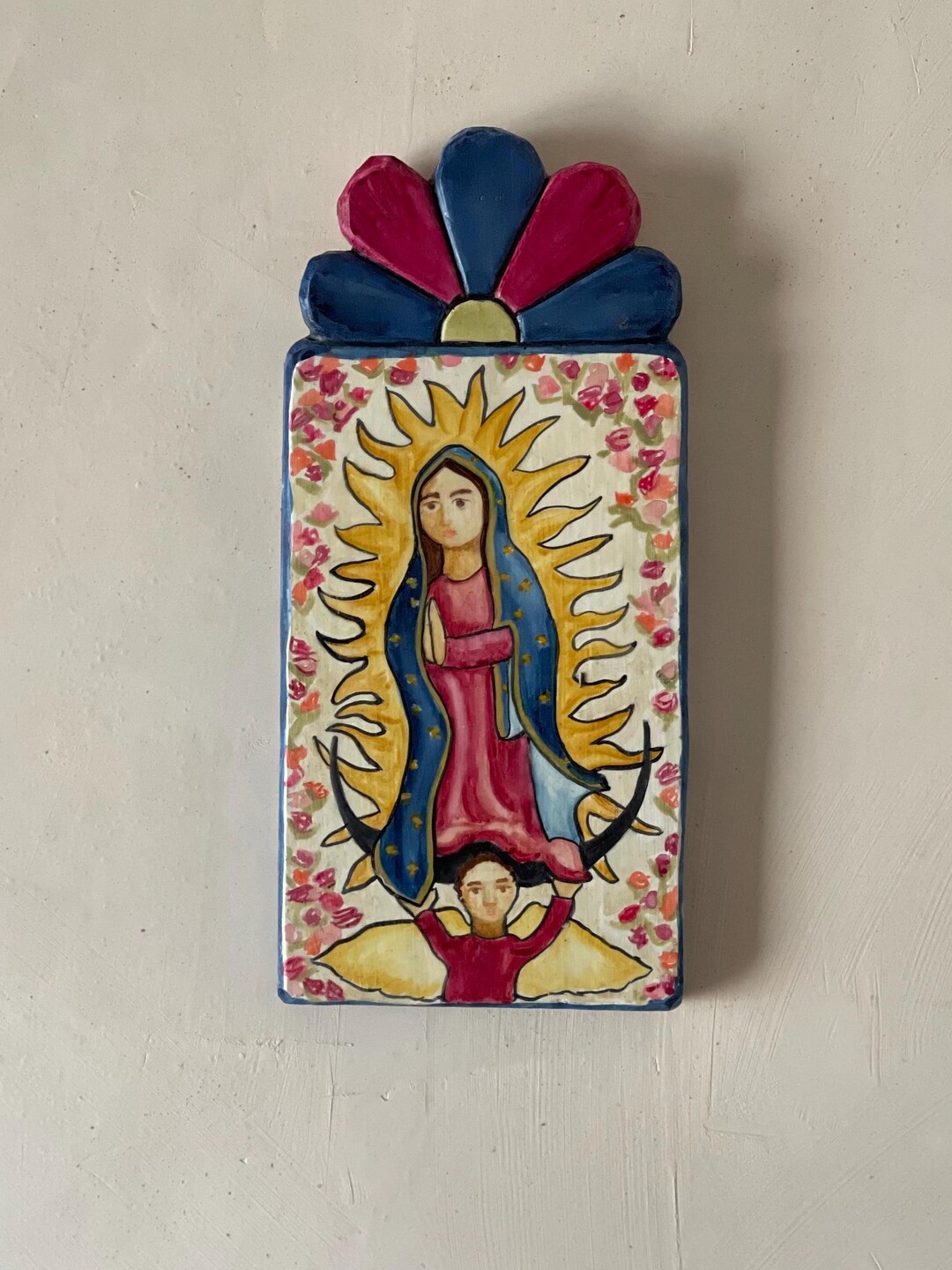 Our Lady of Guadalupe, Hand Painted, Retablo, Painting, Santos, Spanish ...