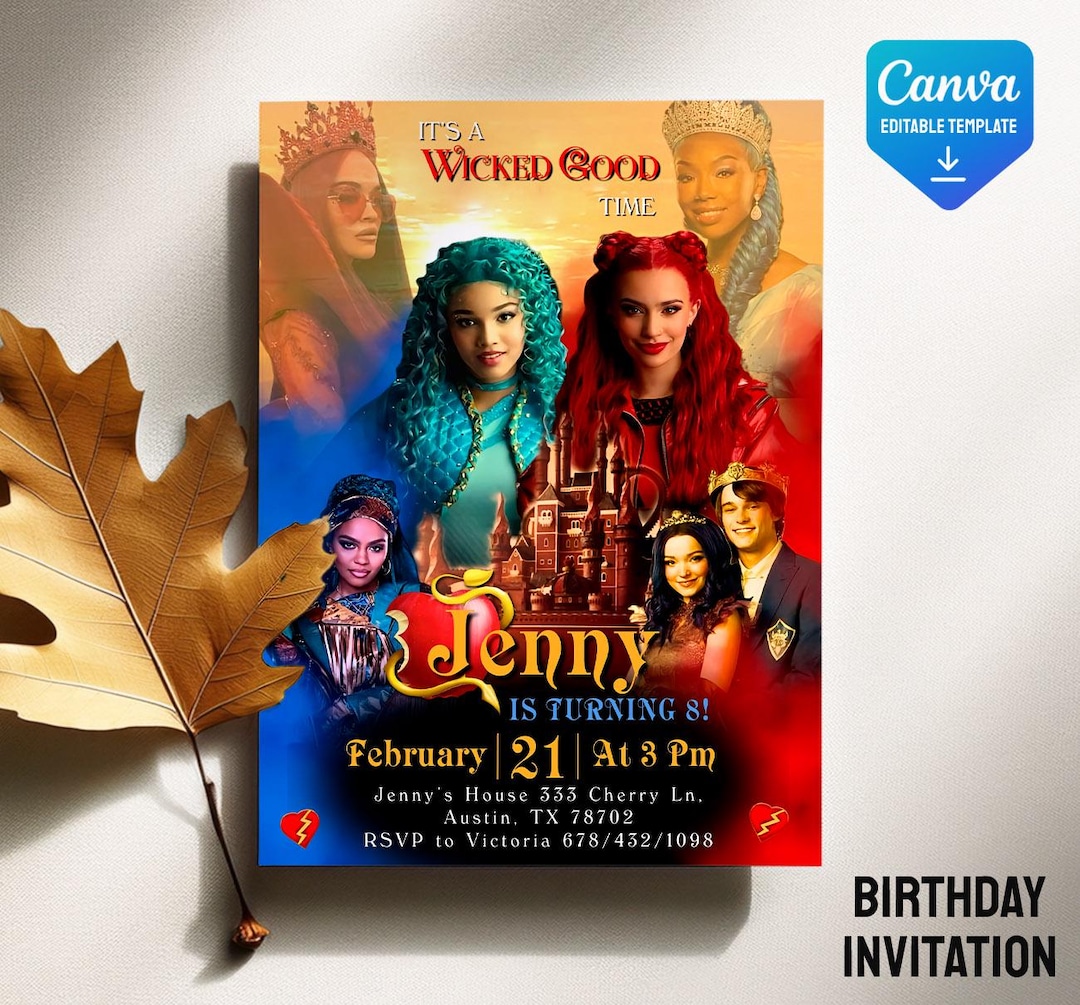 Descendants Rise of Red Invitation, Printable Editable Birthday Invite ...