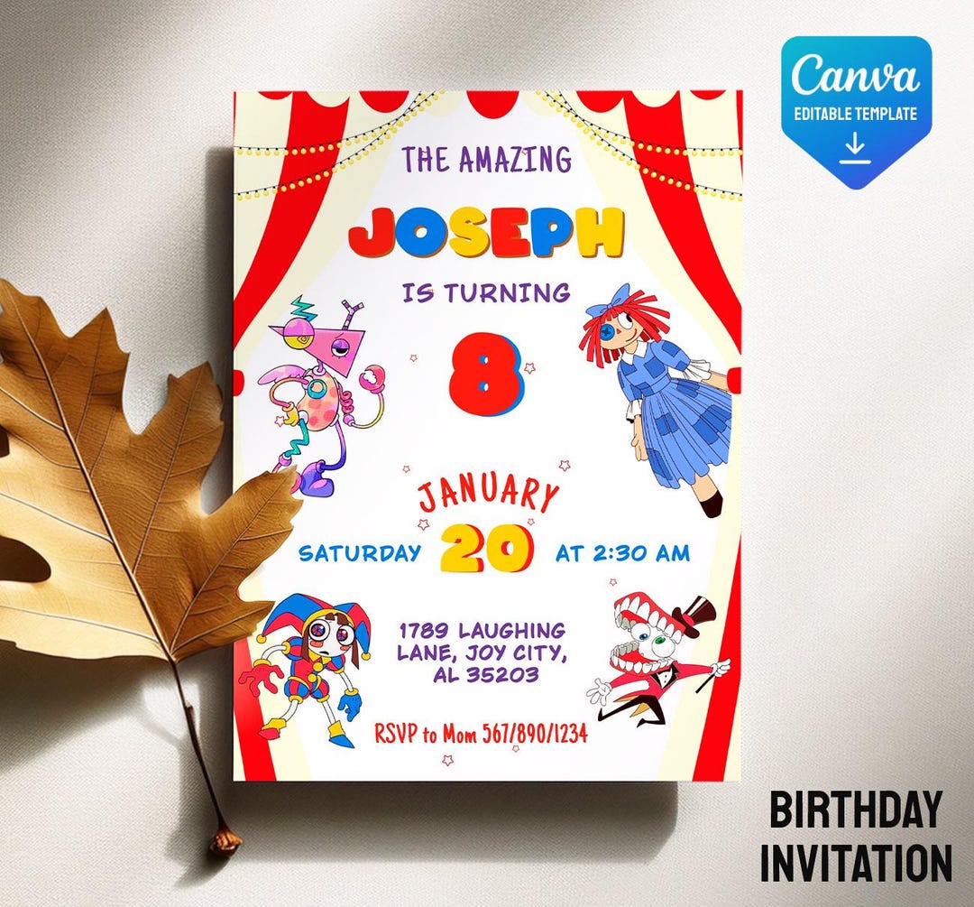 Amazing Digital Circus Invitation, Printable Editable Digital Circus ...
