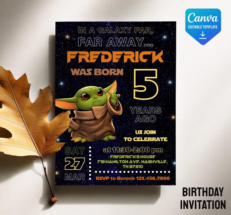 Grogu Birthday Invitation, Star Wars Invite (editable Canva Template ...