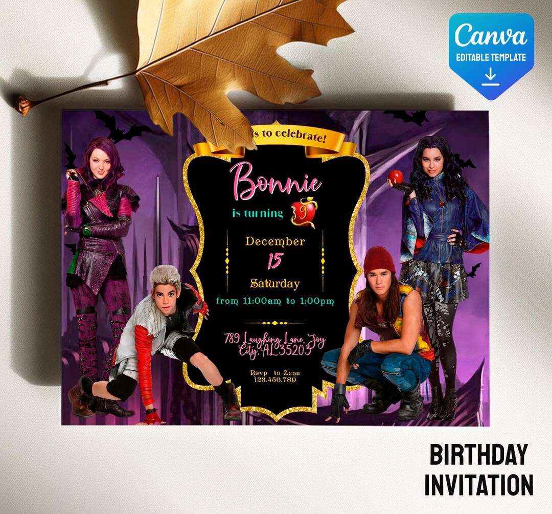 Descendants Invitation, Printable Editable Descendants Birthday Invite ...
