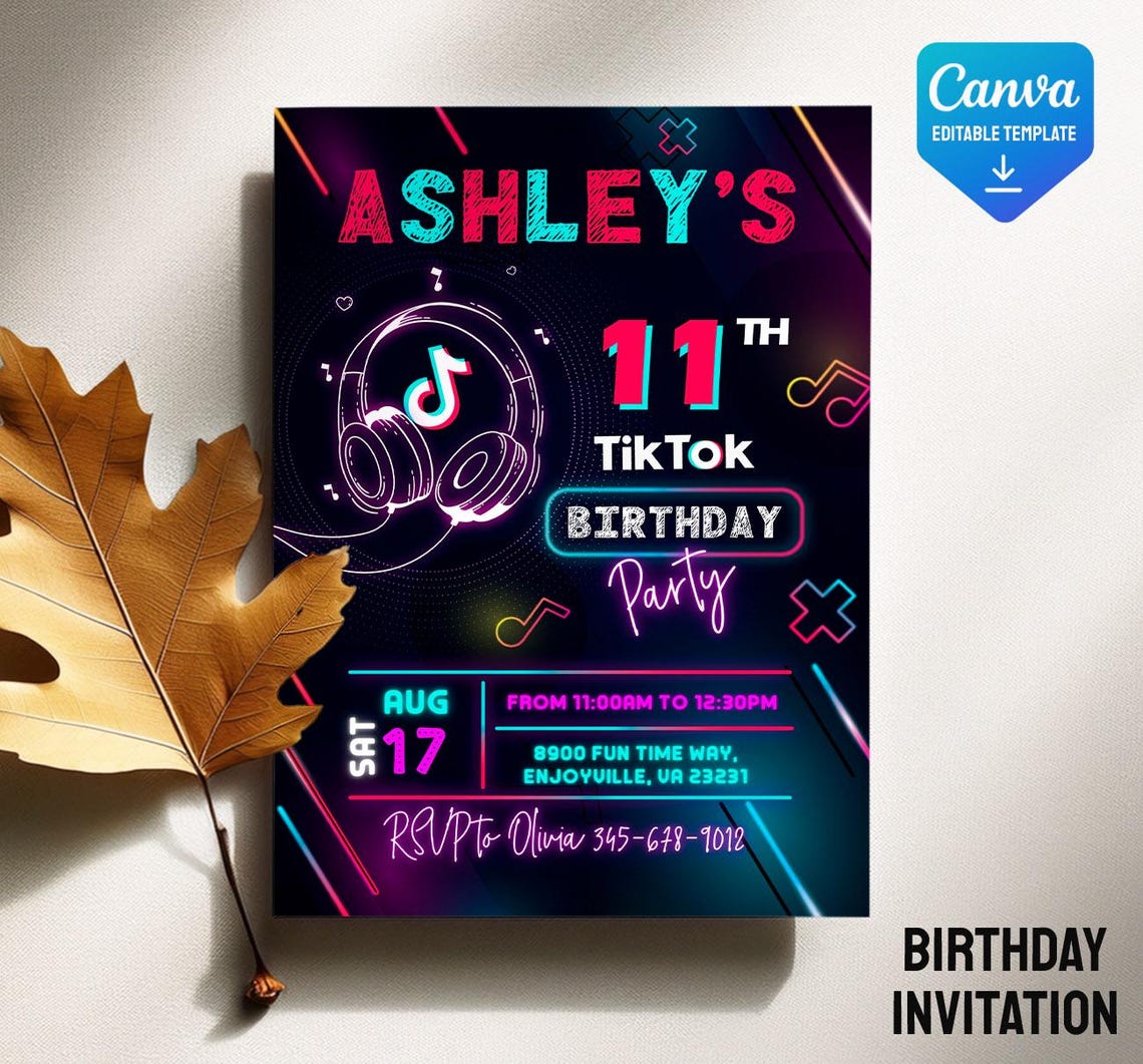 Tiktok Birthday Invitation, Tik-tok Invite, Printable Editable Tiktok ...