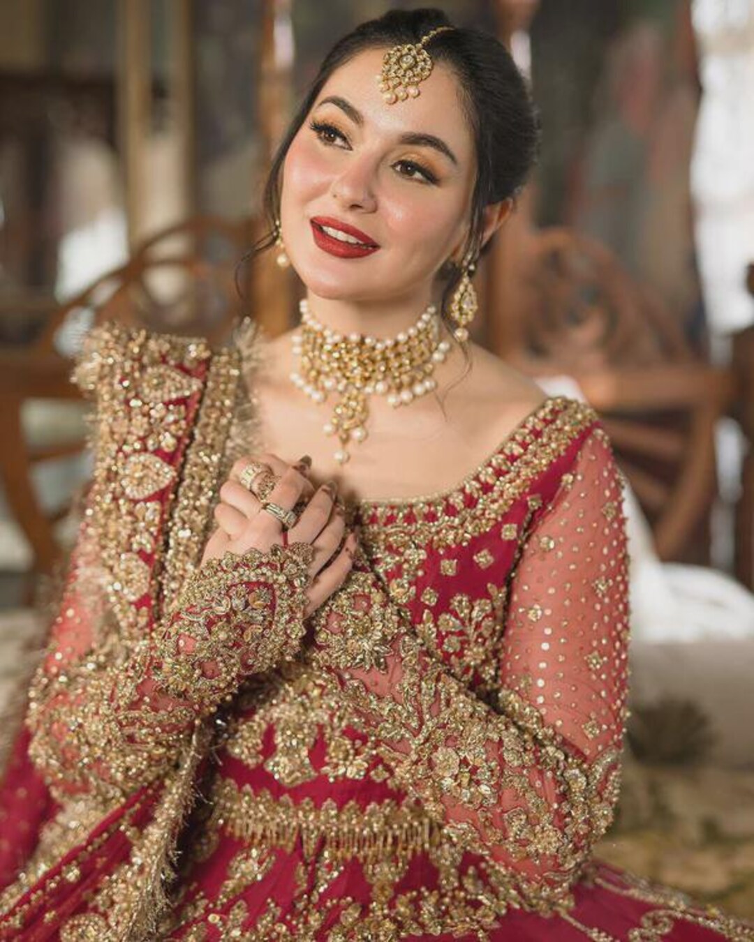 Custom Stitch Red Pakistan Indian Women Wedding Bridal Maxi Dress Heavy ...