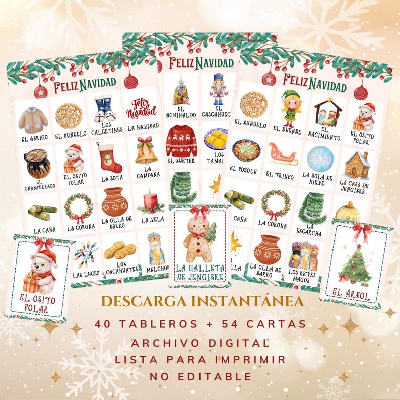 Lotería de Navidad para Imprimir | Mexican Christmas Bingo in Spanish ...