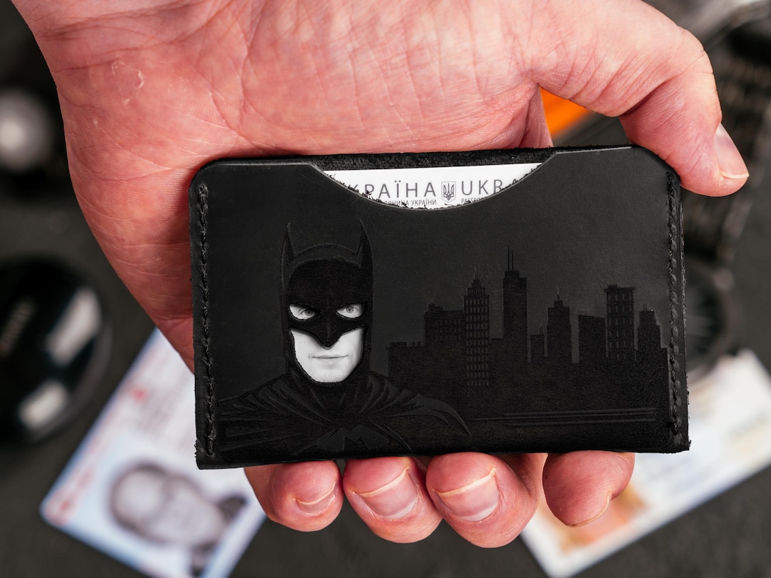 Personalized Leather Superhero ID Wallet: Engraved Bat Mask Cardholder ...