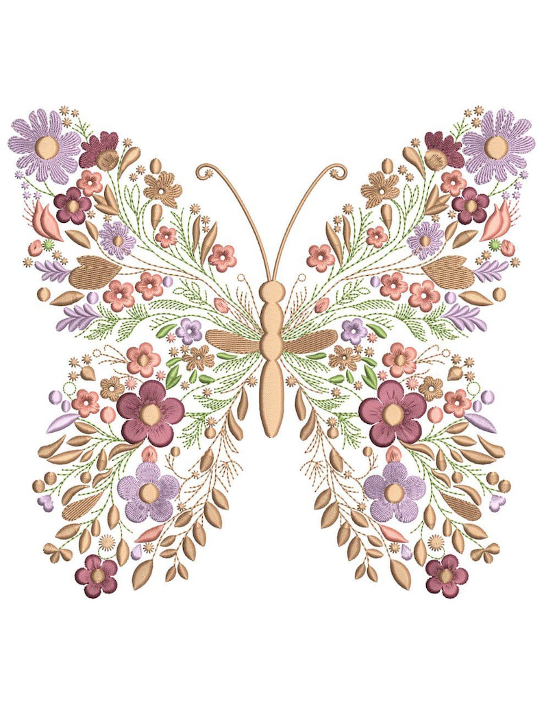 Butterfly Floral Embroidery Design – Nature-inspired Machine Embroidery ...