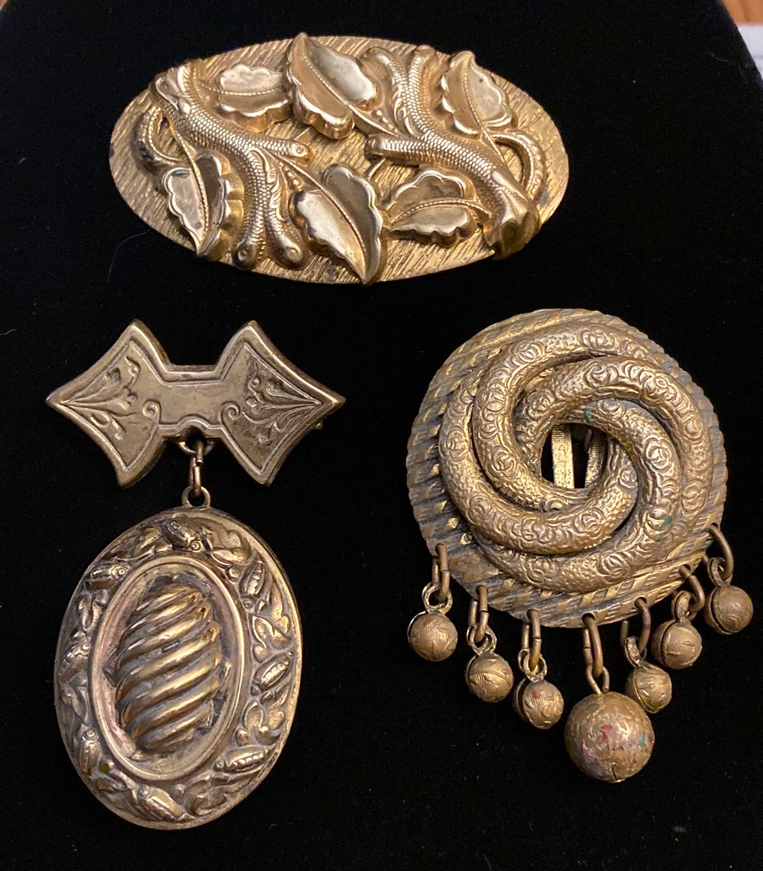Antique, Vintage Art Deco Brass Pin, Brooch, Locket, Dress Clip Lot - Etsy