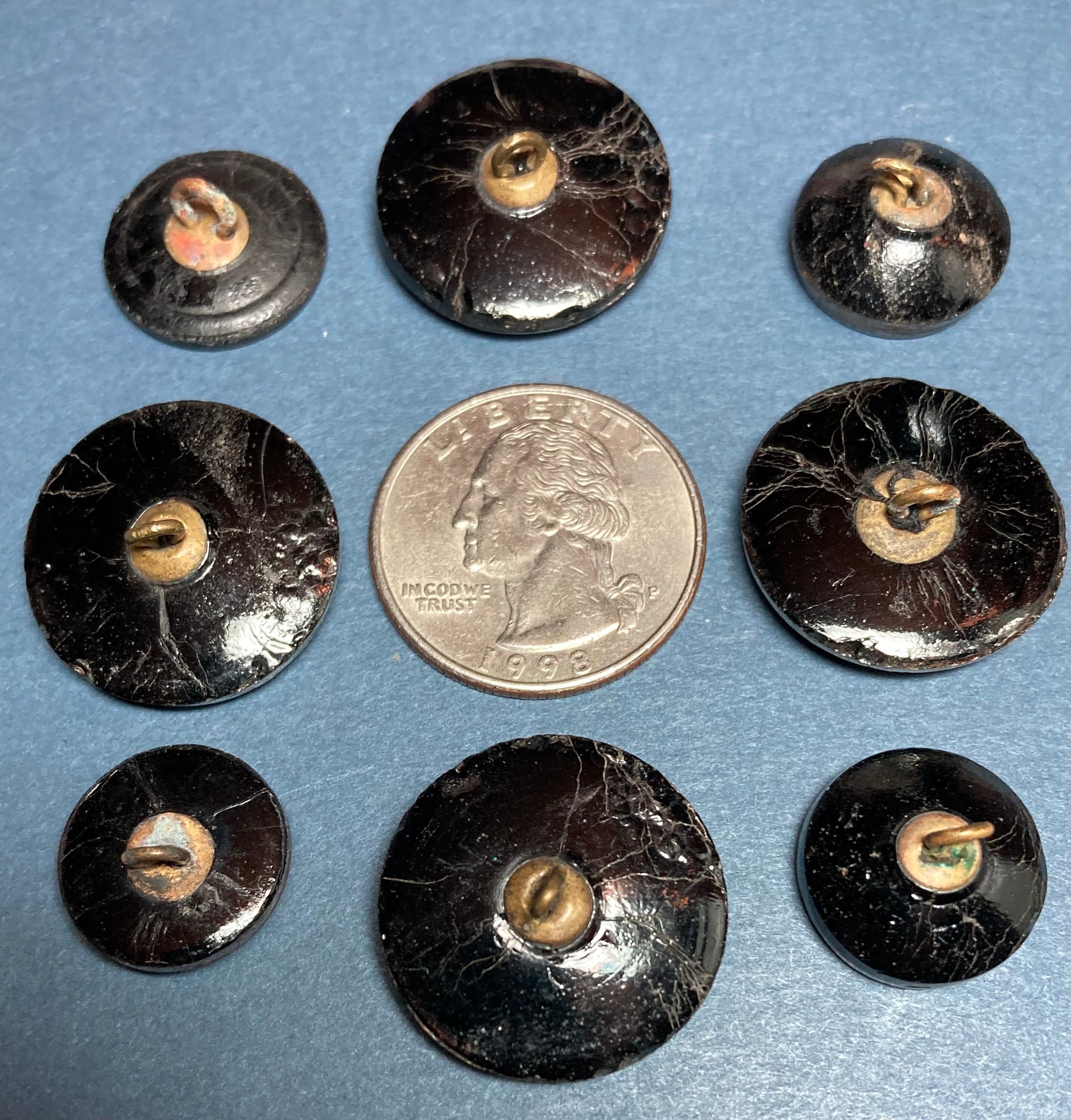 Lot of 8 Antique 1800s Black Glass Luster Buttons Botanical Flowers All ...