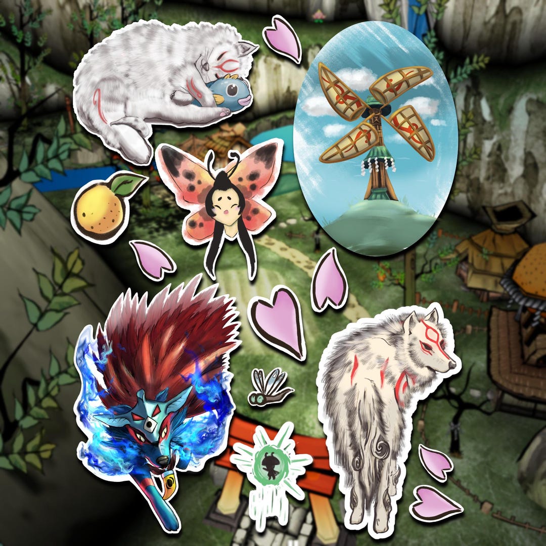 Okami Full Die-cut Sticker Collection - Amaterasu, Issun, Oki, Kabegami ...