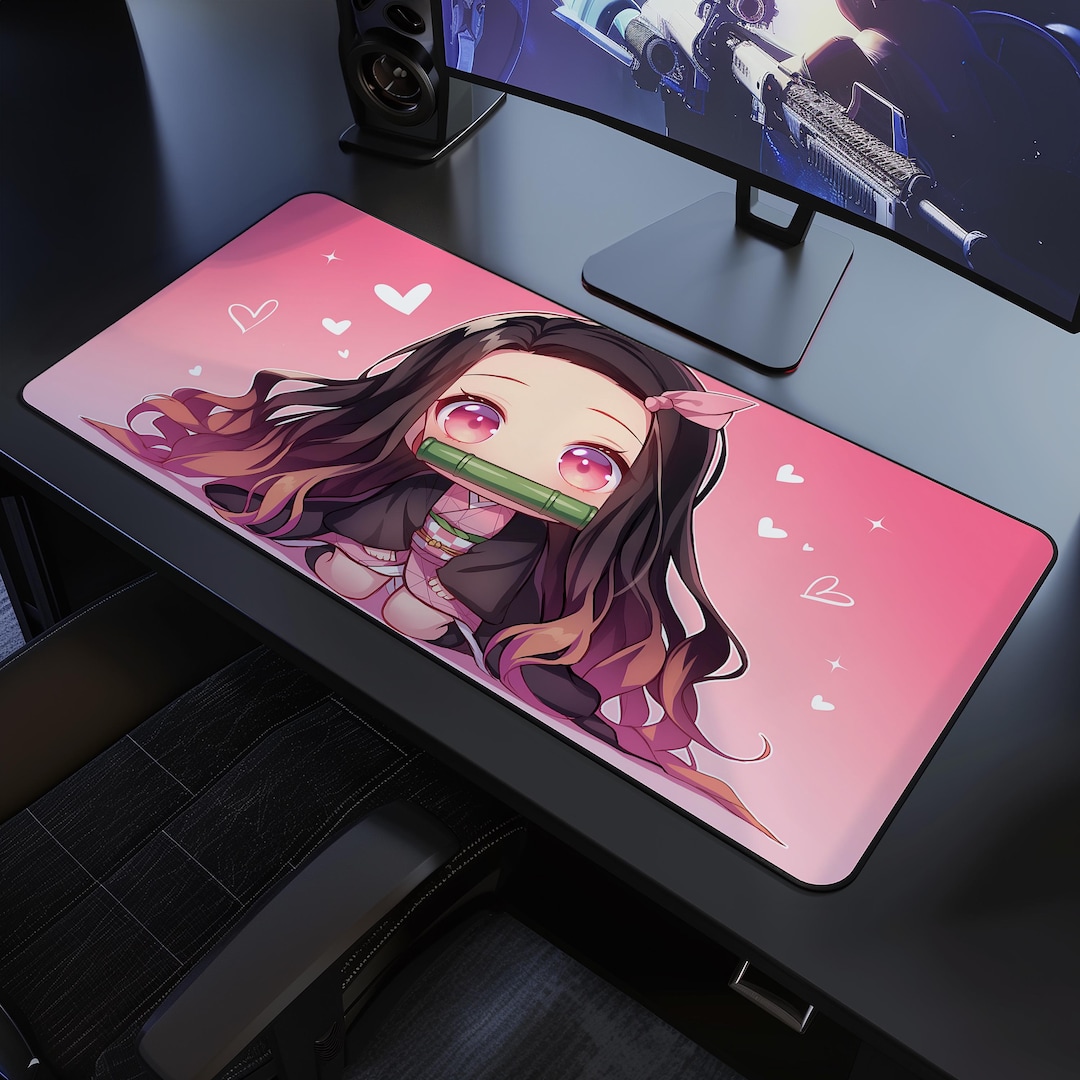 Chibi Nezuko Kamado Pink Heart Desk Mat, Cute Anime Mousepad XL XXL ...