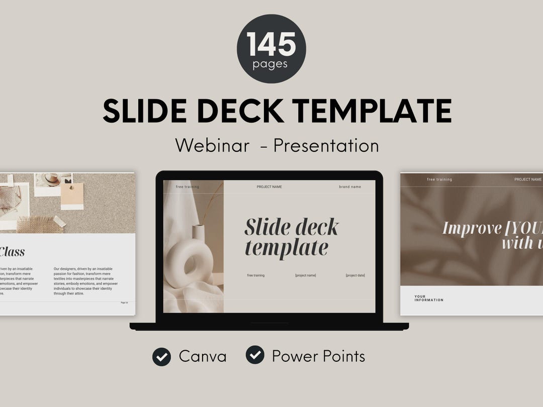 145 Page Slide Deck Template for Webinars and Presentations, Aesthetic ...