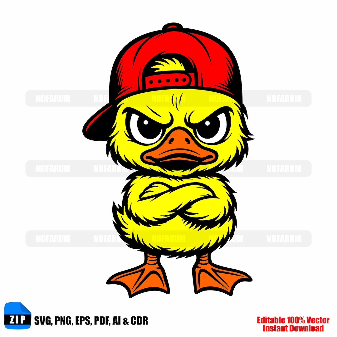 Duck Mascot SVG | Angry Cartoon With Red Cap (digital Download - Etsy
