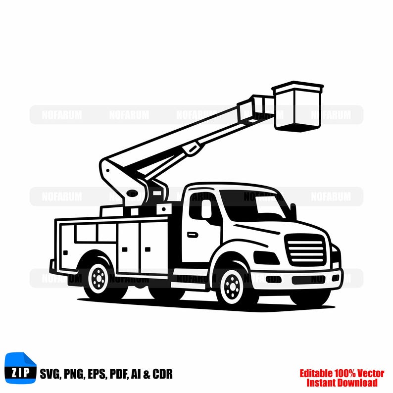 Bucket Truck SVG Utility Lift Vehicle Lineworker Equipment Cricut ...