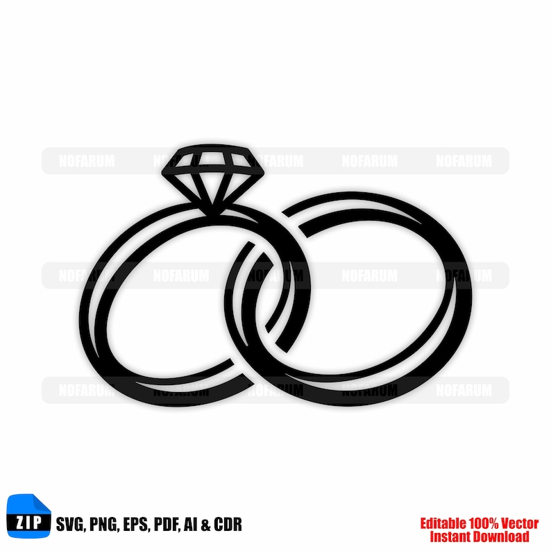 Wedding Rings SVG, Minimalist Engagement Ring Line Art (digital ...
