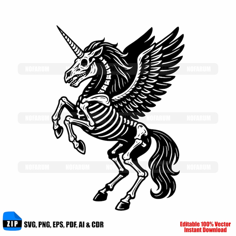 Skeleton Unicorn SVG: Gothic Pegasus Skull, Halloween Art (cut File) - Etsy