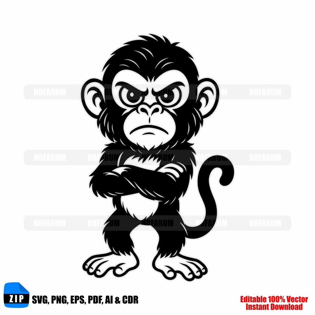 Angry Monkey SVG: Cartoon Chimp Vector Logo (printable) - Etsy