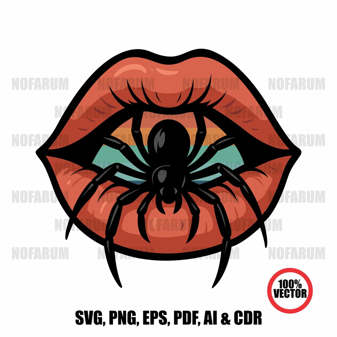 Spider Lips SVG: Gothic Halloween Clipart, Tattoo Design (digital ...