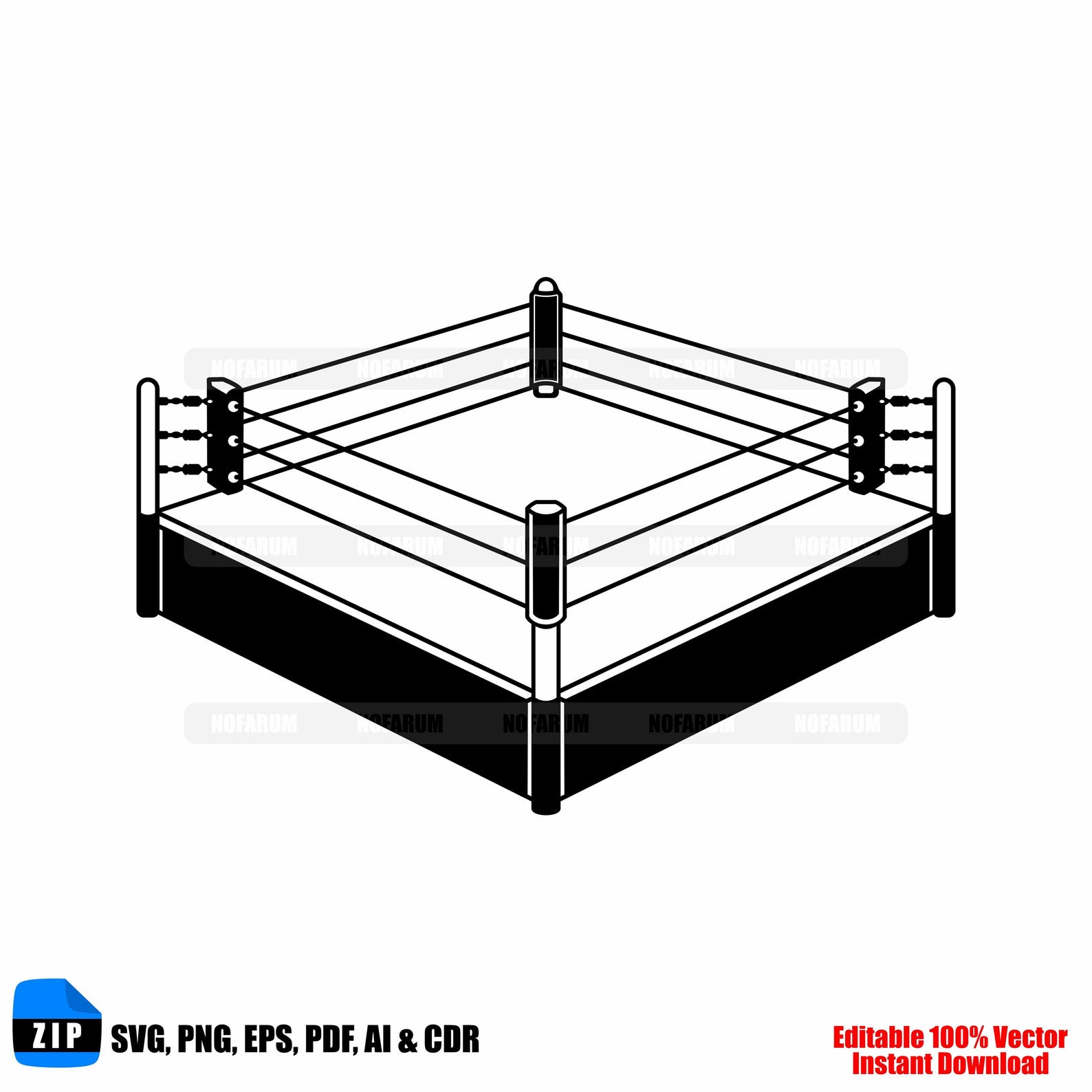 Boxing Ring SVG Silhouette, Wrestling Arena Platform Icon, Combat ...