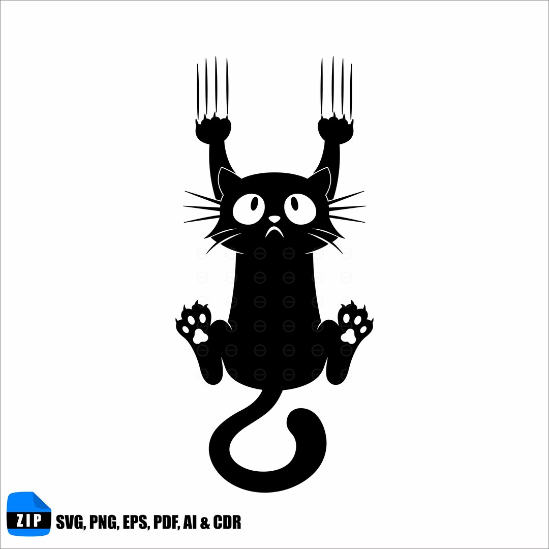 Funny Scratching Cat SVG: Black Cat Clipart, Vector Graphic (instant ...