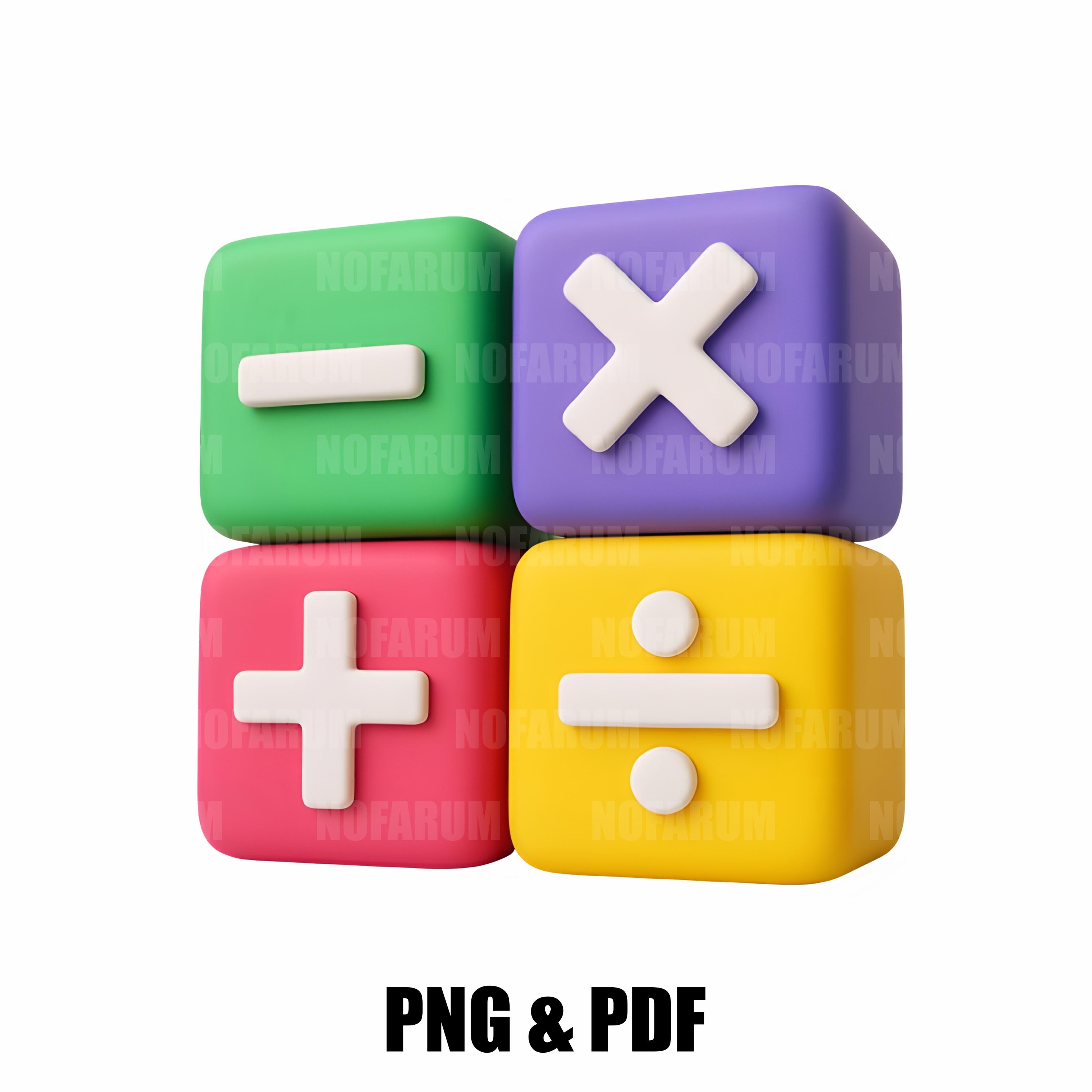 3D Math Symbols PNG & PDF | Colorful Arithmetic Clipart | Plus Minus ...
