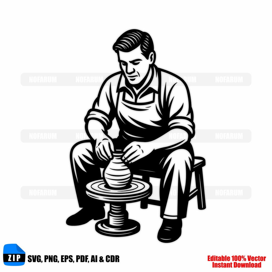 Potter at Wheel Vector SVG: Pottery Workshop Logo (digital Download) - Etsy