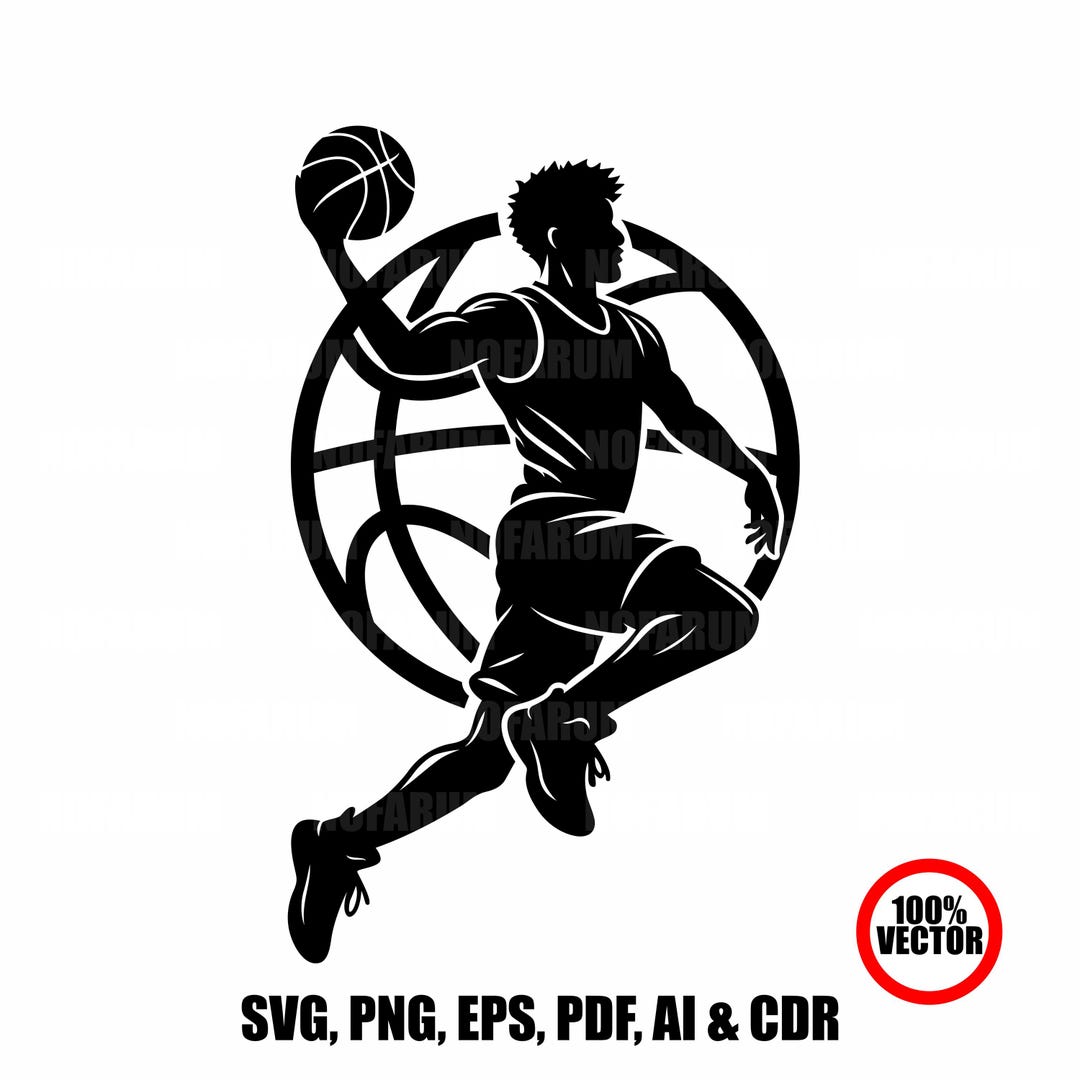 Slam Dunk Basketball Player Vector | Silhouette Clipart (SVG, PNG, PDF ...