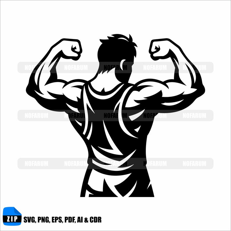 Bodybuilder Flexing Muscles SVG | Gym Fitness Silhouette (digital ...