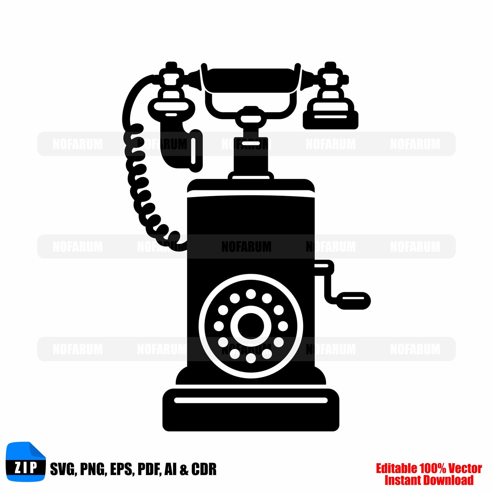 Vintage Rotary Telephone SVG Classic Phone Retro Communication Antique ...