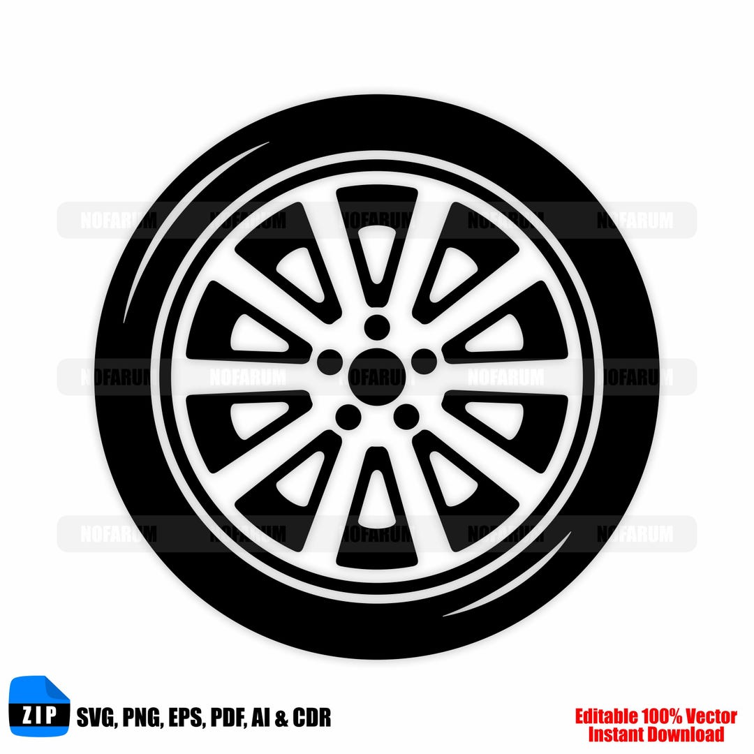 Car Wheel Rim SVG Minimalist Tire Automotive Icon Cricut Laser Cut ...