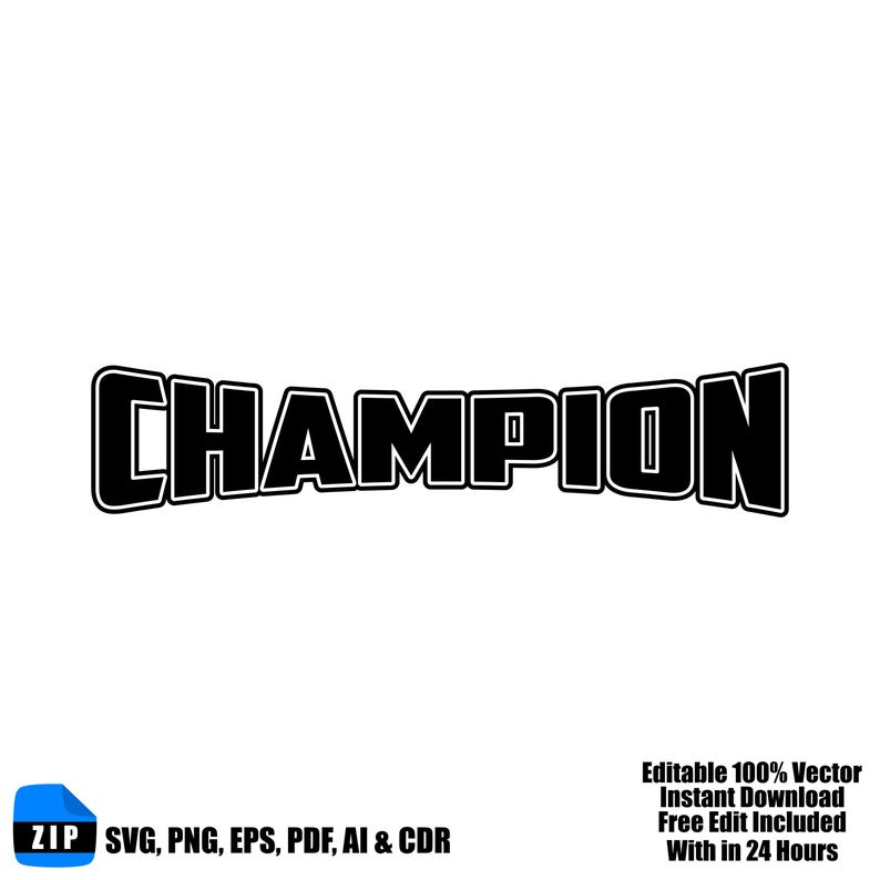 Champion Text Logo | Bold Typography Vector Design | Editable Sports ...