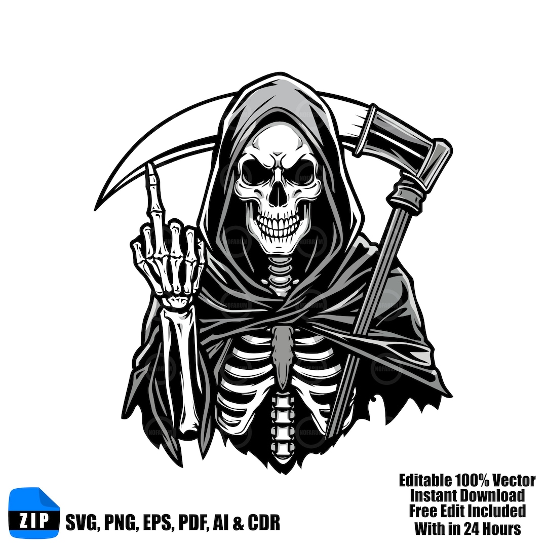 Grim Reaper Middle Finger SVG: Skull Scythe Vector (digital Download ...
