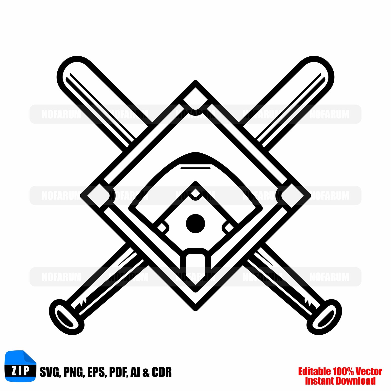 Baseball Field SVG Diamond Stadium Crossed Bats Sports Cricut Vector ...