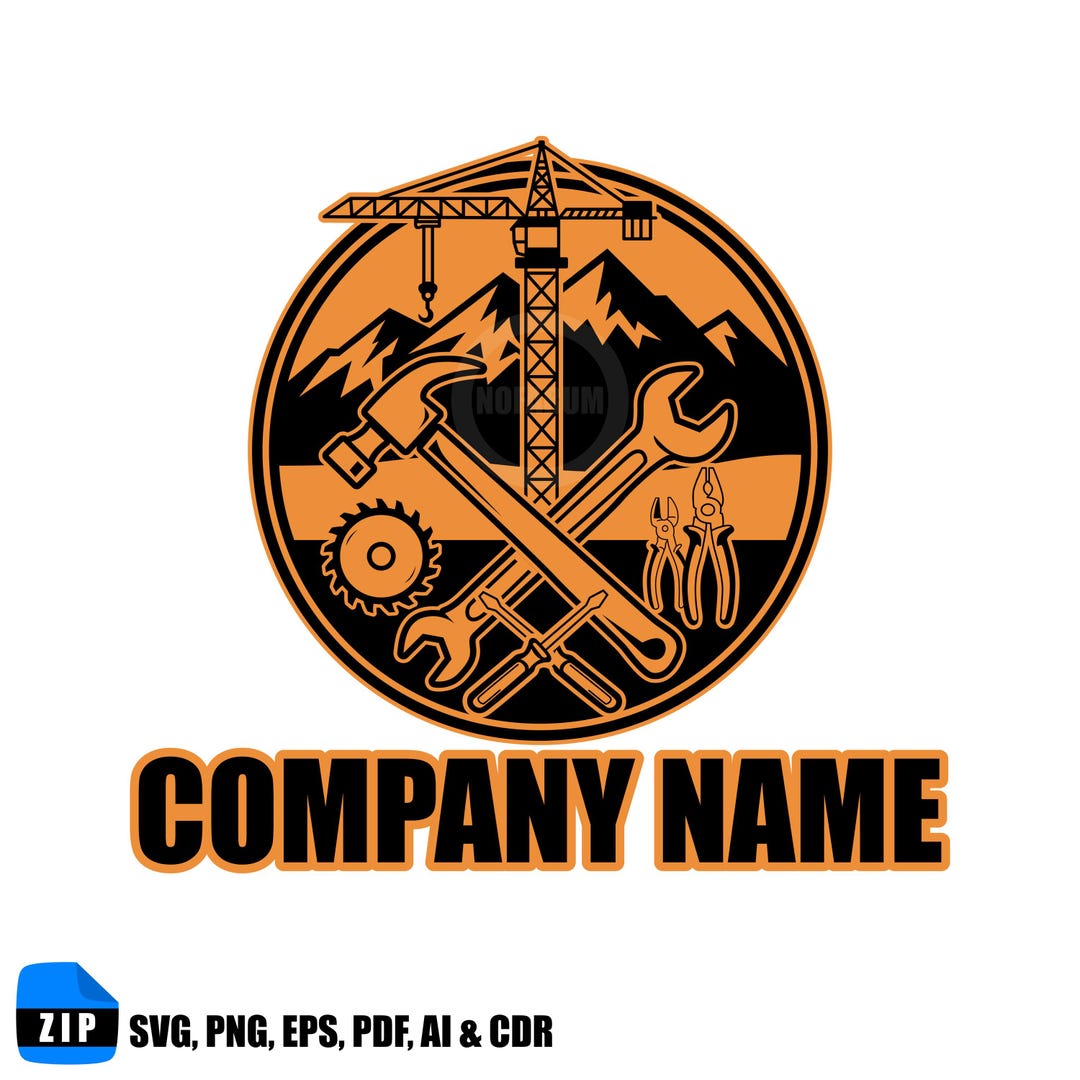 Construction Company Logo Design: Crane & Tools Branding (instant ...