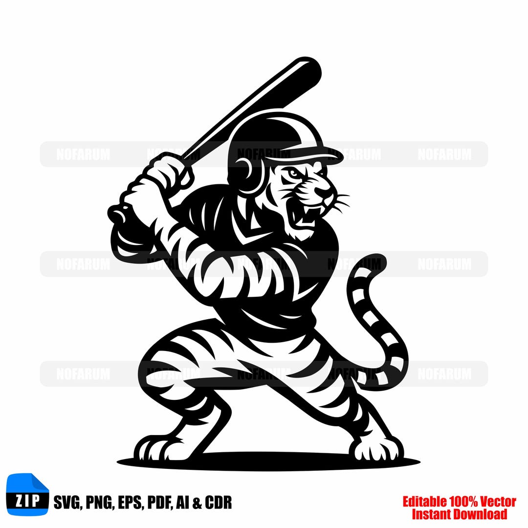 Tiger Baseball SVG Fierce Mascot Tiger Batter Sports Graphic for Shirts ...
