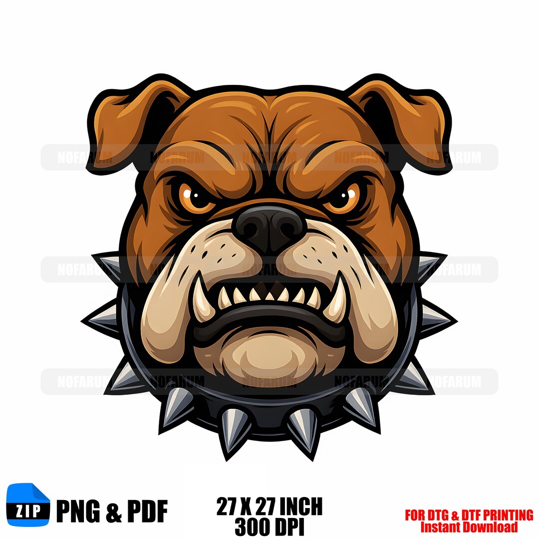 Fierce Bulldog Head PNG | Mascot Clipart for DTF/DTG (digital Download ...