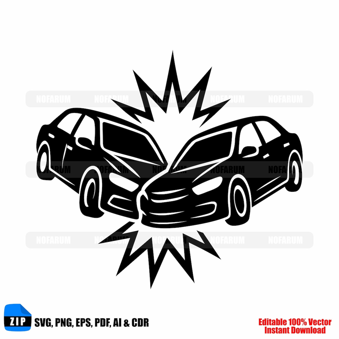 Car Crash SVG Accident Collision Silhouette Design for Auto Repair ...