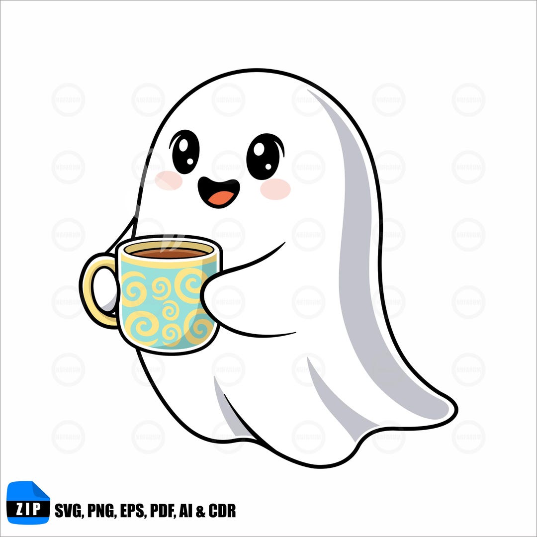 Kawaii Ghost Coffee Cup SVG | Halloween Clipart (instant Download - Etsy