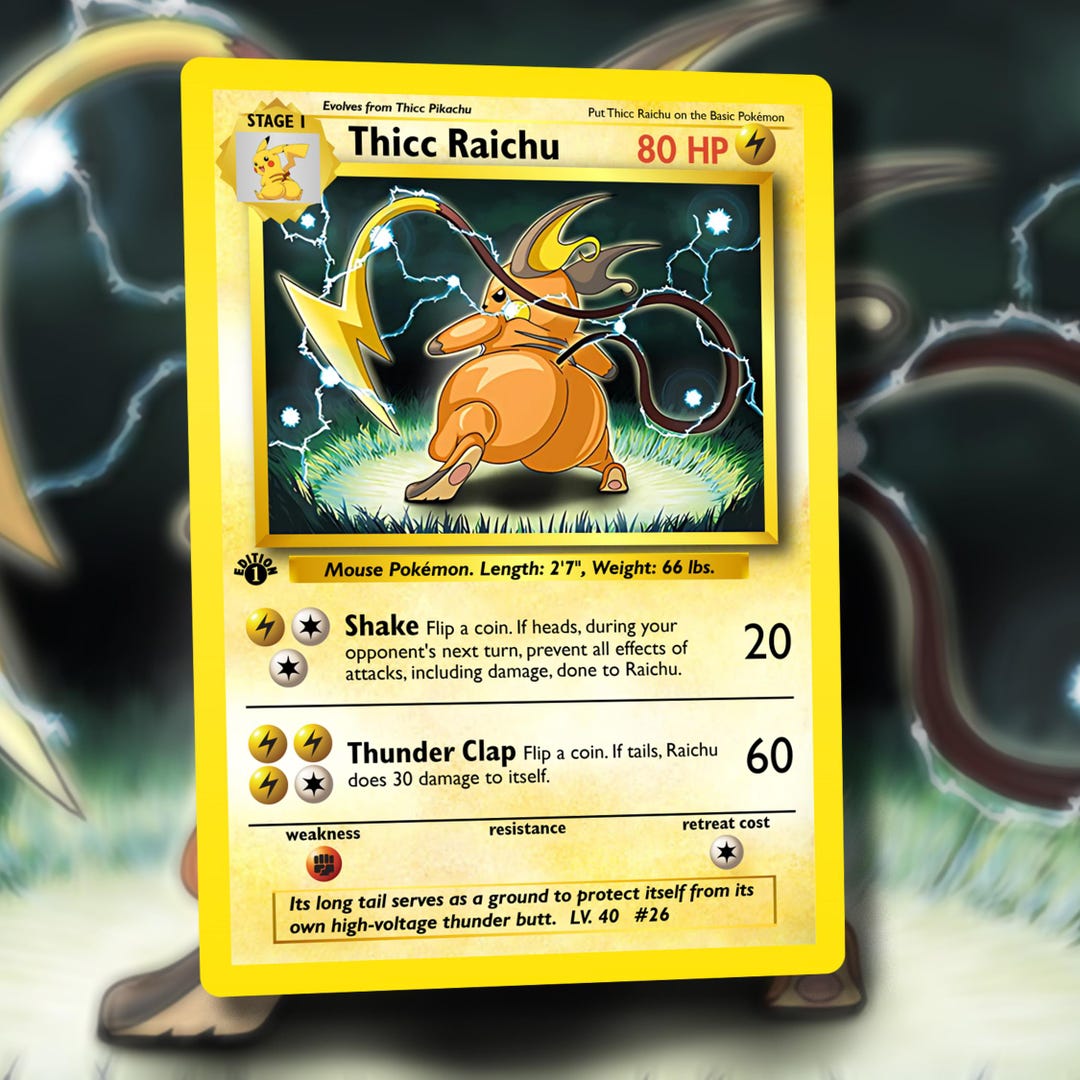 Thicc Raichu Pokemon Custom Card - Etsy