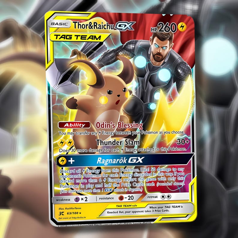 Thor & Raichu Tag Team - Marvel X Pokemon Custom Card - Etsy