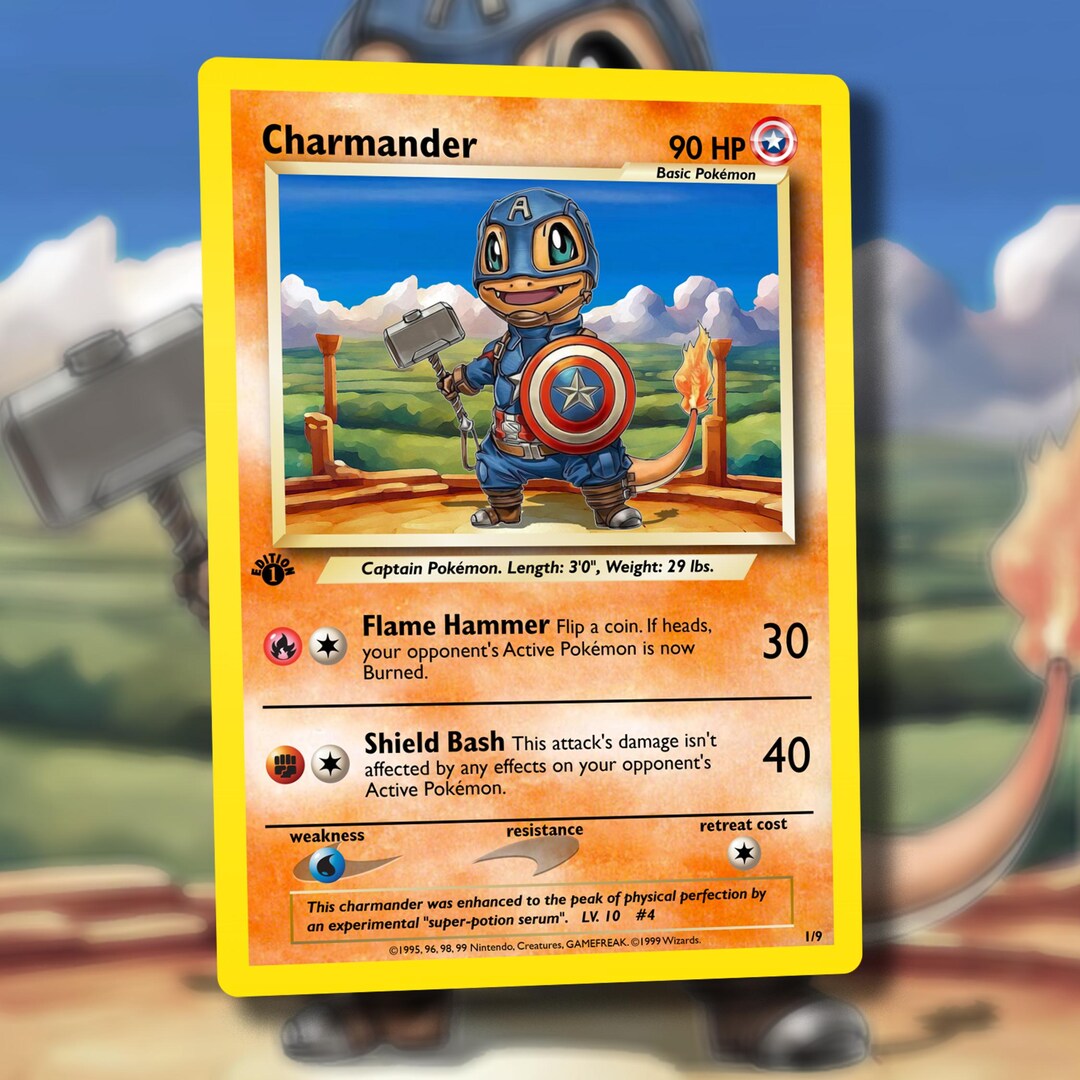 Charmander/captain America Pokemon Custom Card - Pokevengers - Etsy
