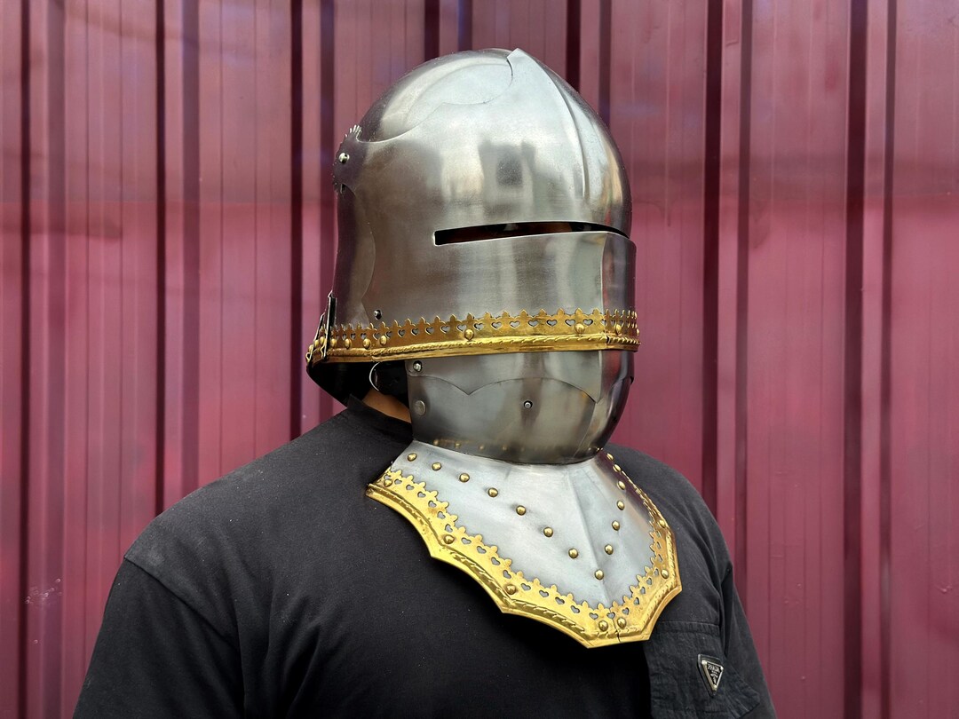 Medieval German Gothic Sallet Helmet | 18 Gauge Steel With Brass Trim ...