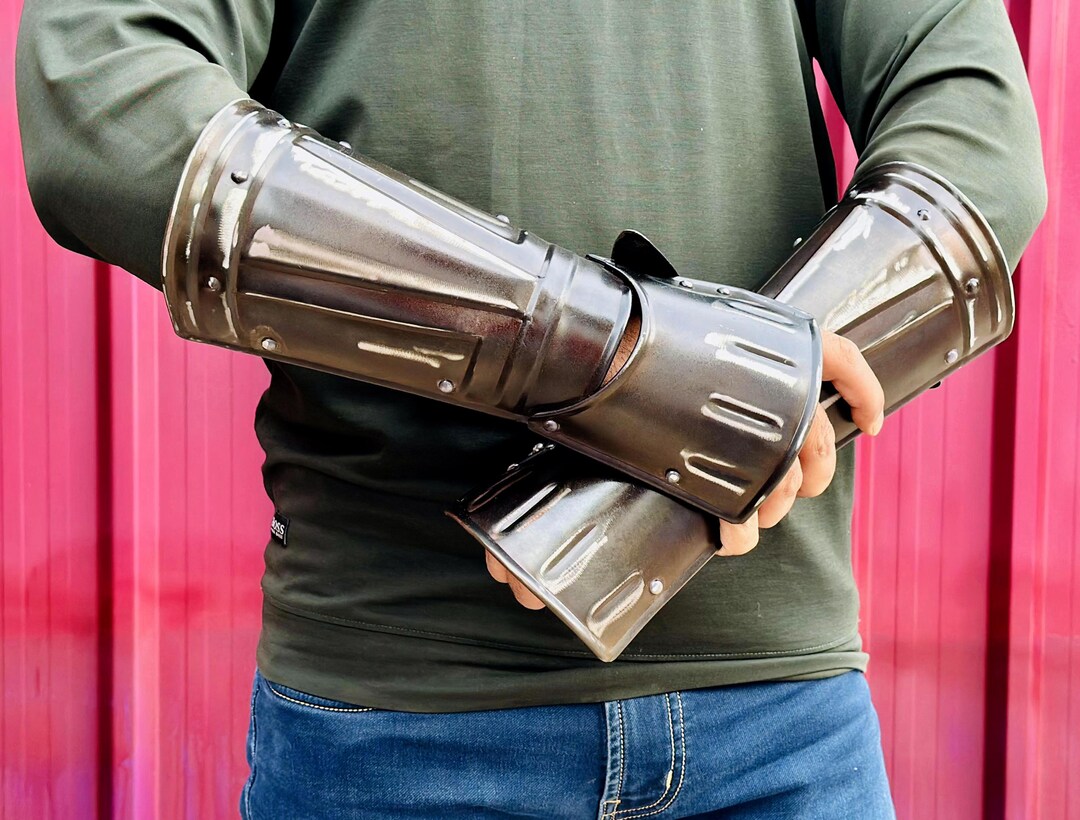 Blackened Steel Arm Bracers | Medieval Arm Guard | Pair of Bracers ...