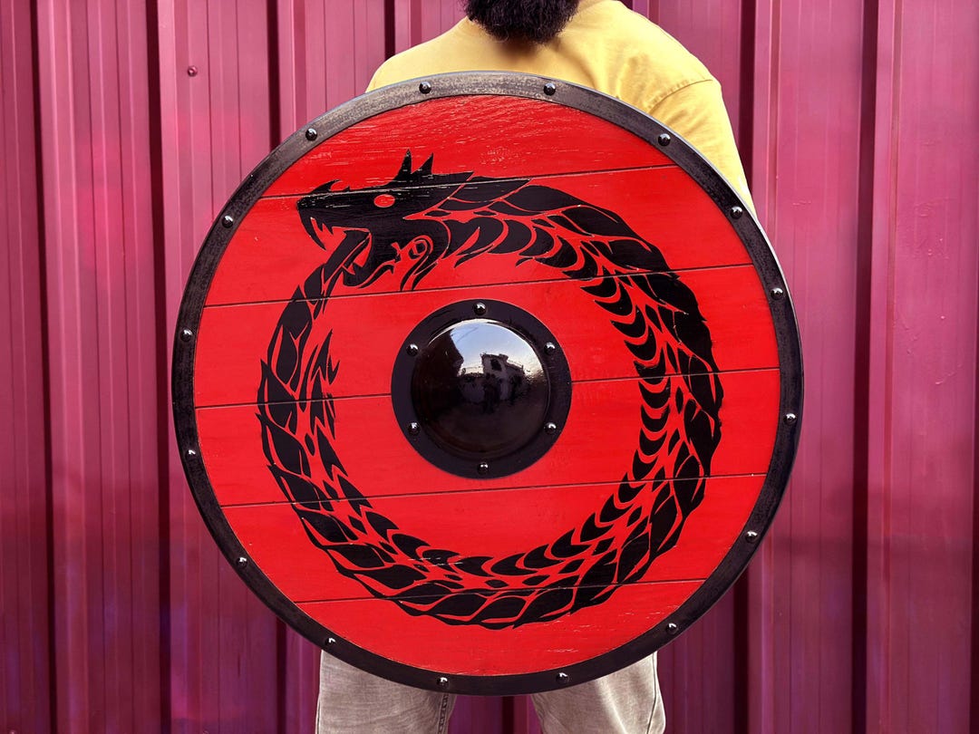 Viking Ouroboros Battleworn Shield | Fenrir Gray Wolf Shield | Fenrir ...